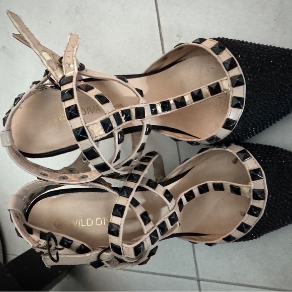 Wild Diva | Shoes | Wild Diva Black And Cream Studded Heels | Poshmark